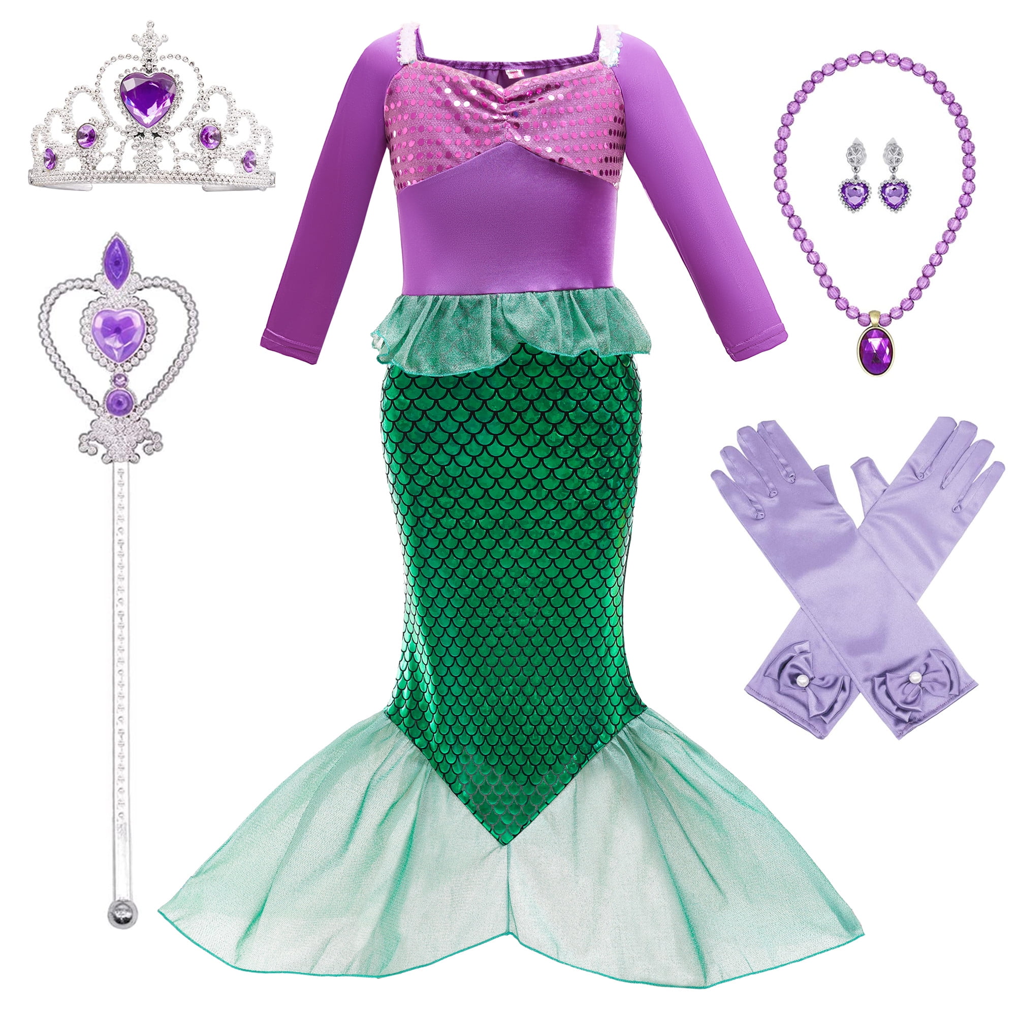 Little Mermaid Costume Ariel Dress for Toddler Grils Birthday Party 4T 5T (K34,110CM) - Walmart.com