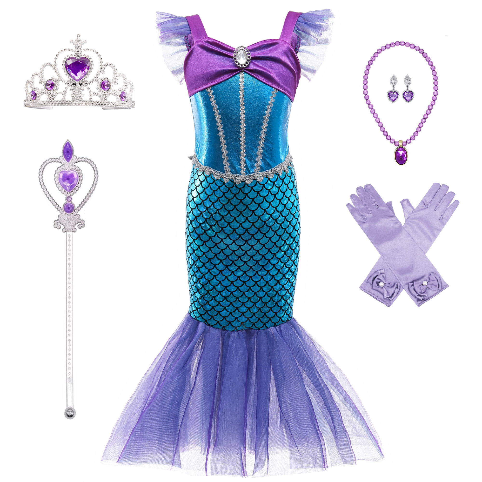 Girl’s Mermaid Costume Sleeveless Princess Dress Birthday Party Costume ...