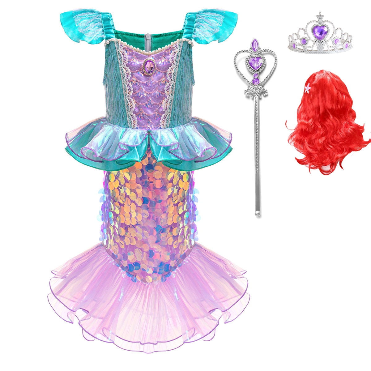 Little Mermaid Costume Toddler Girls Princess Dress Sequin Outfit ...