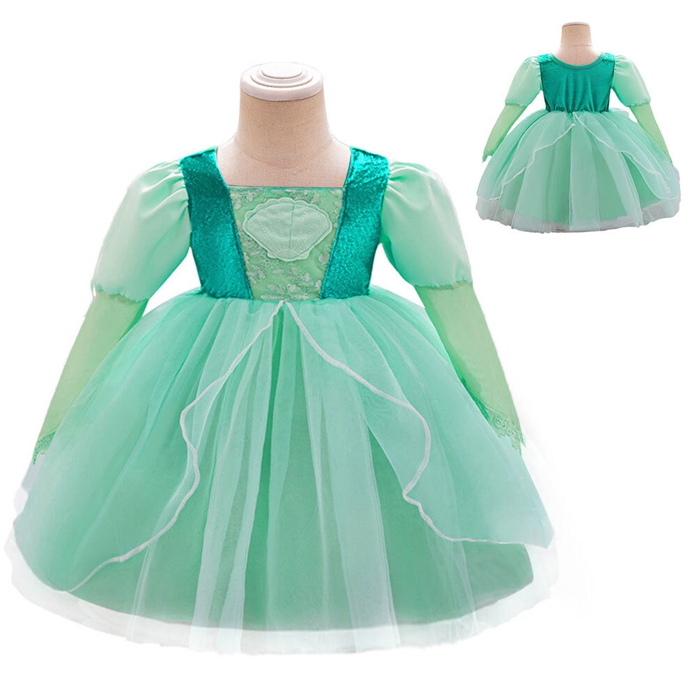 Baby Girls Ariel Costume Dress Female Long Sleeve Cosplay Outfits ...