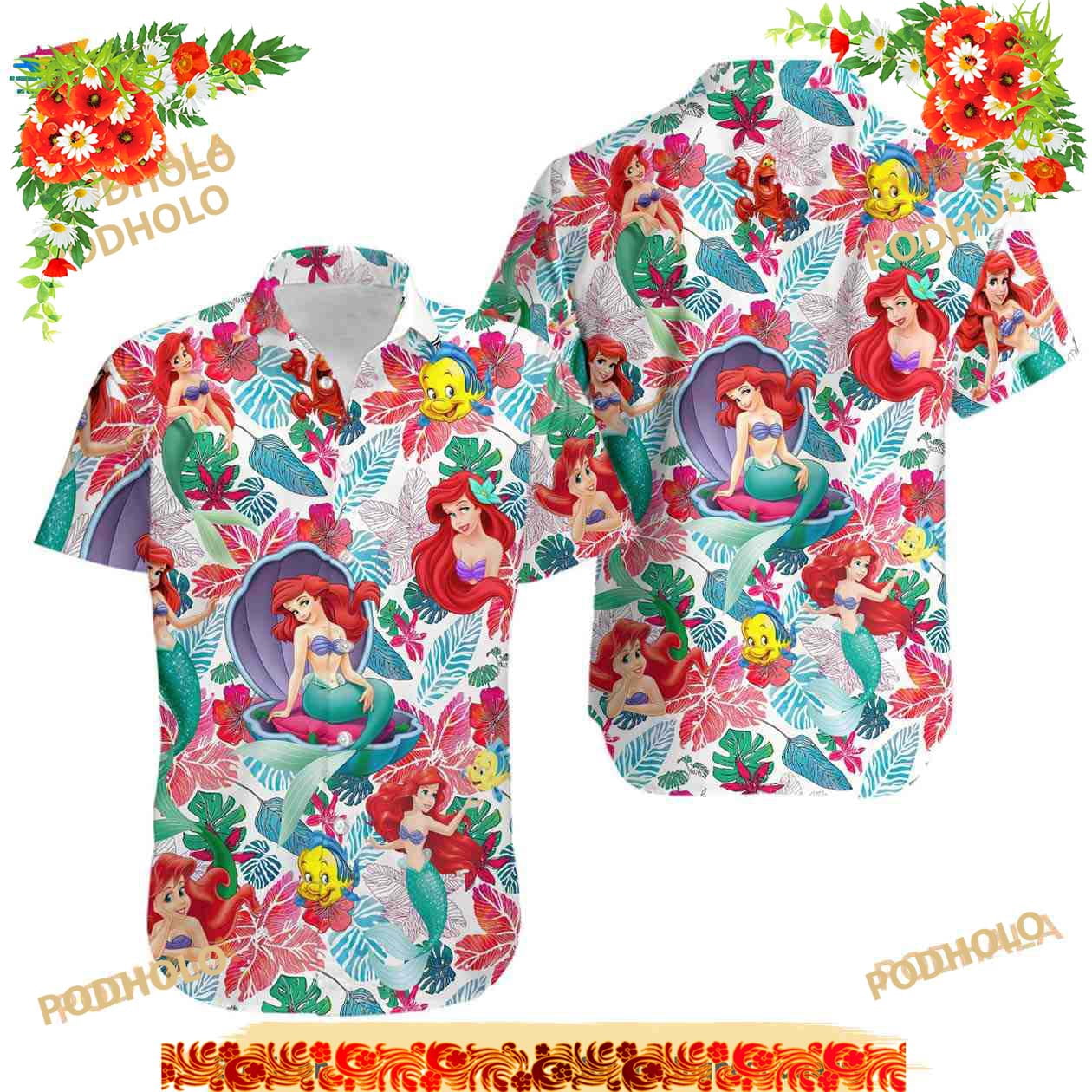 Little Mermaid Disney Hawaiian Shirt, Ariel Aloha Shirt - Walmart.com