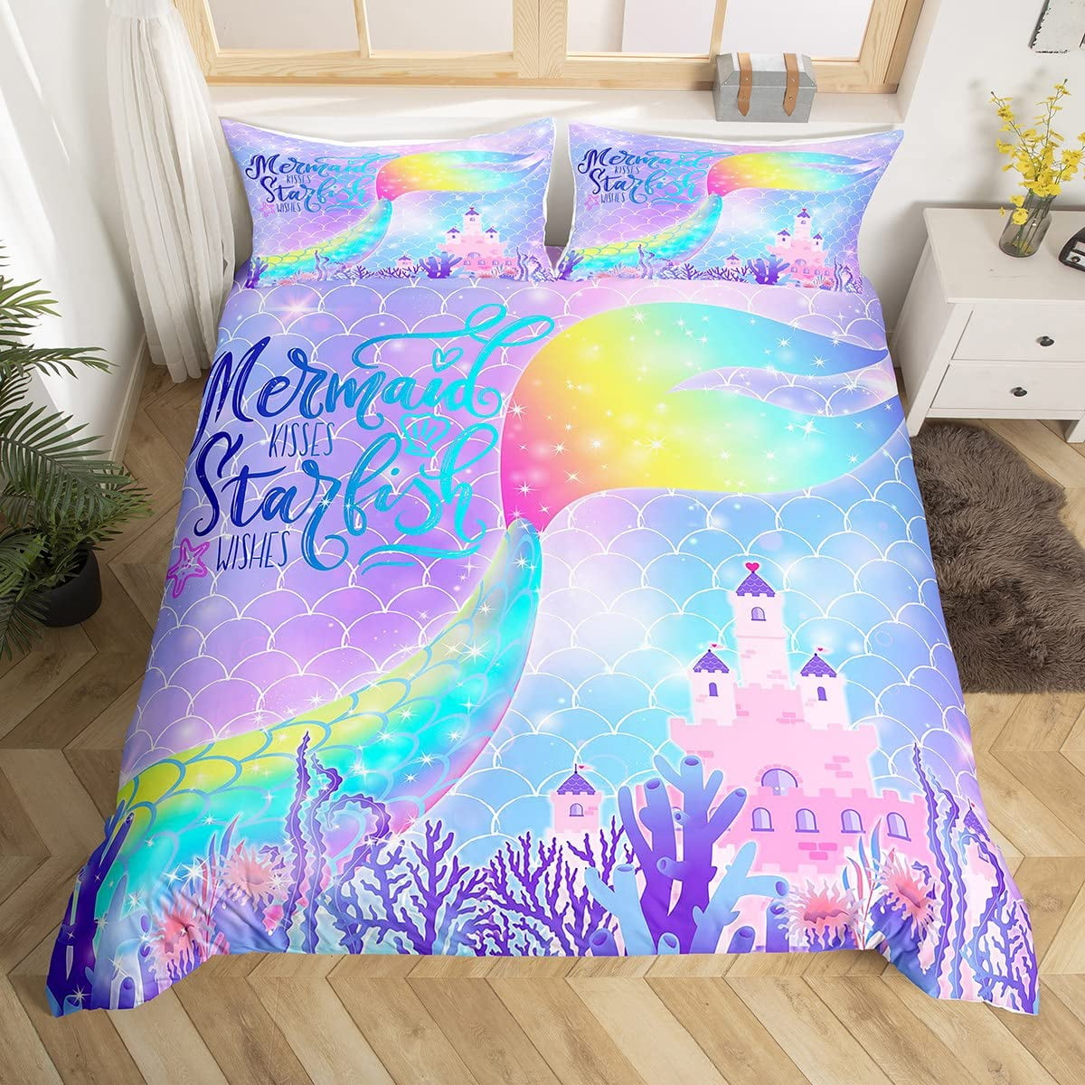 Little Mermaid Duvet Cover Set Space Mermaid Bed Set Purple Mermaid ...