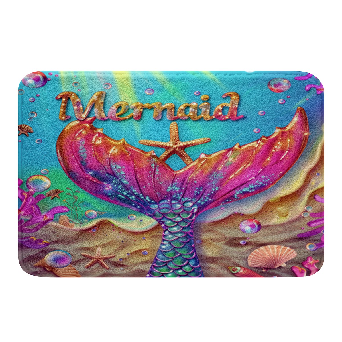 Little Mermaid Outdoor Rug Pastel Mermaid Tail 16"x24" Bath Mat,Ocean ...