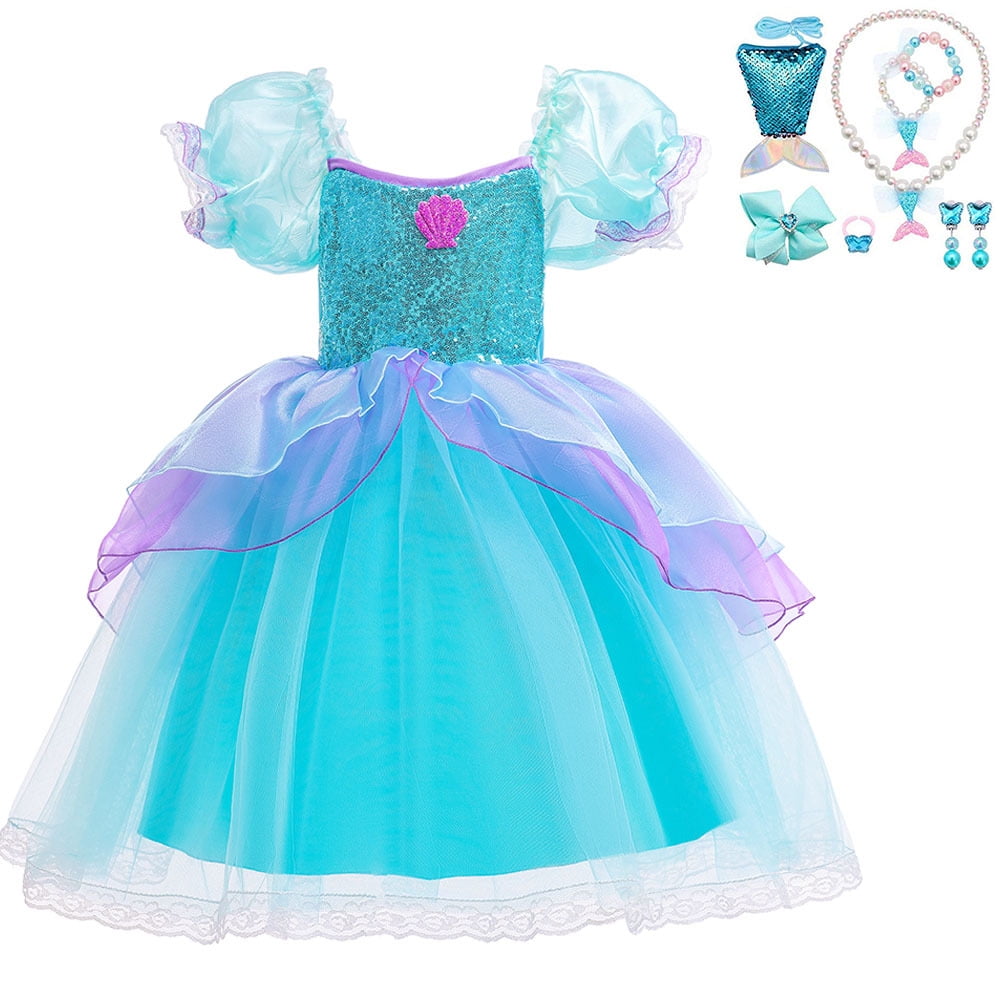 Little Mermaid Princess Dress Costume for Girls Birthday Party Ruffle ...