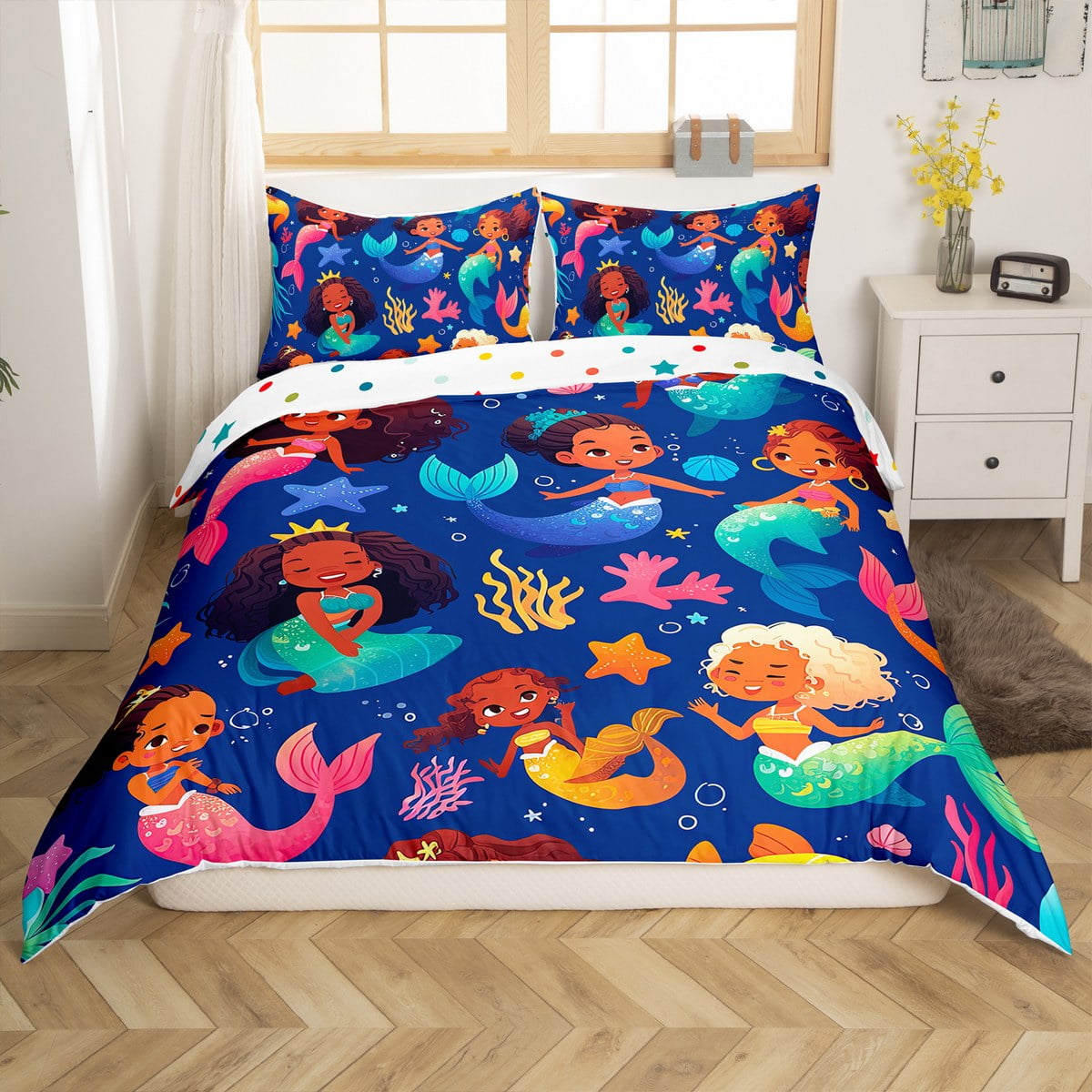 Mermaid Princess Duvet Cover Afro Hair Bedding Sets,Cute Afro Melanin ...