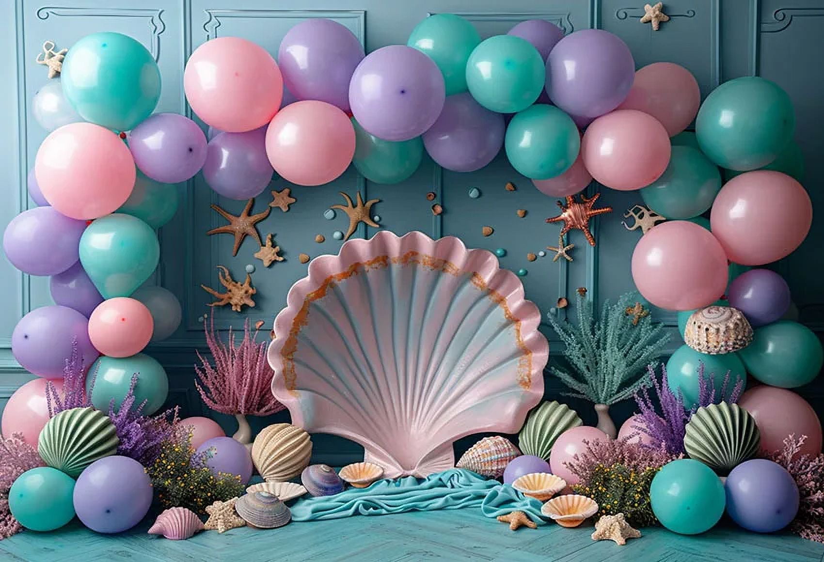 Little Mermaid Shell Balloon Princess Birthday Cake Smash Portrait r ...