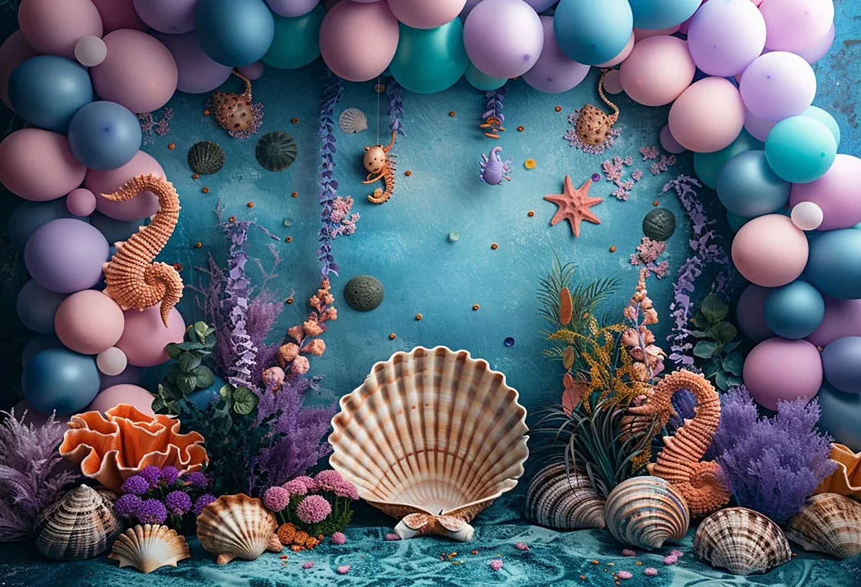 Little Mermaid Shell Balloon Princess Birthday Cake Smash Portrait r ...