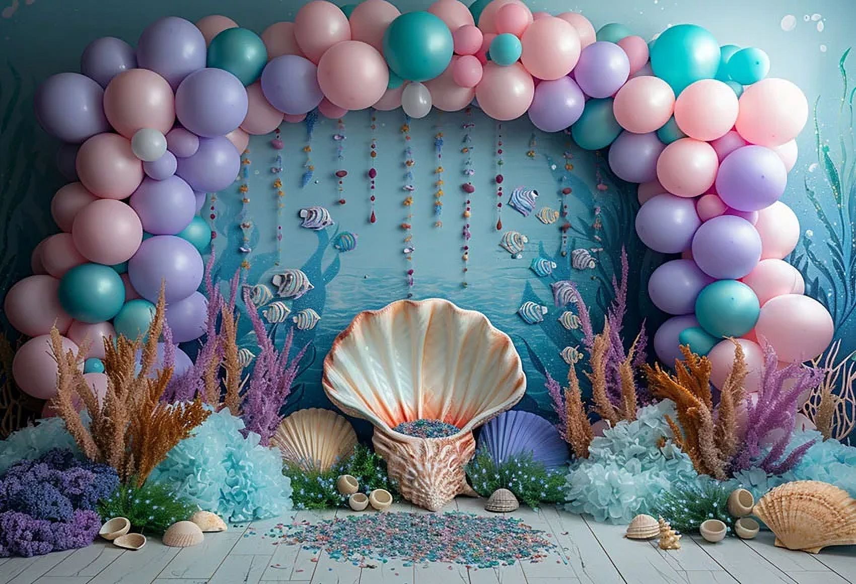 Little Mermaid Shell Balloon Princess Birthday Cake Smash Portrait r ...