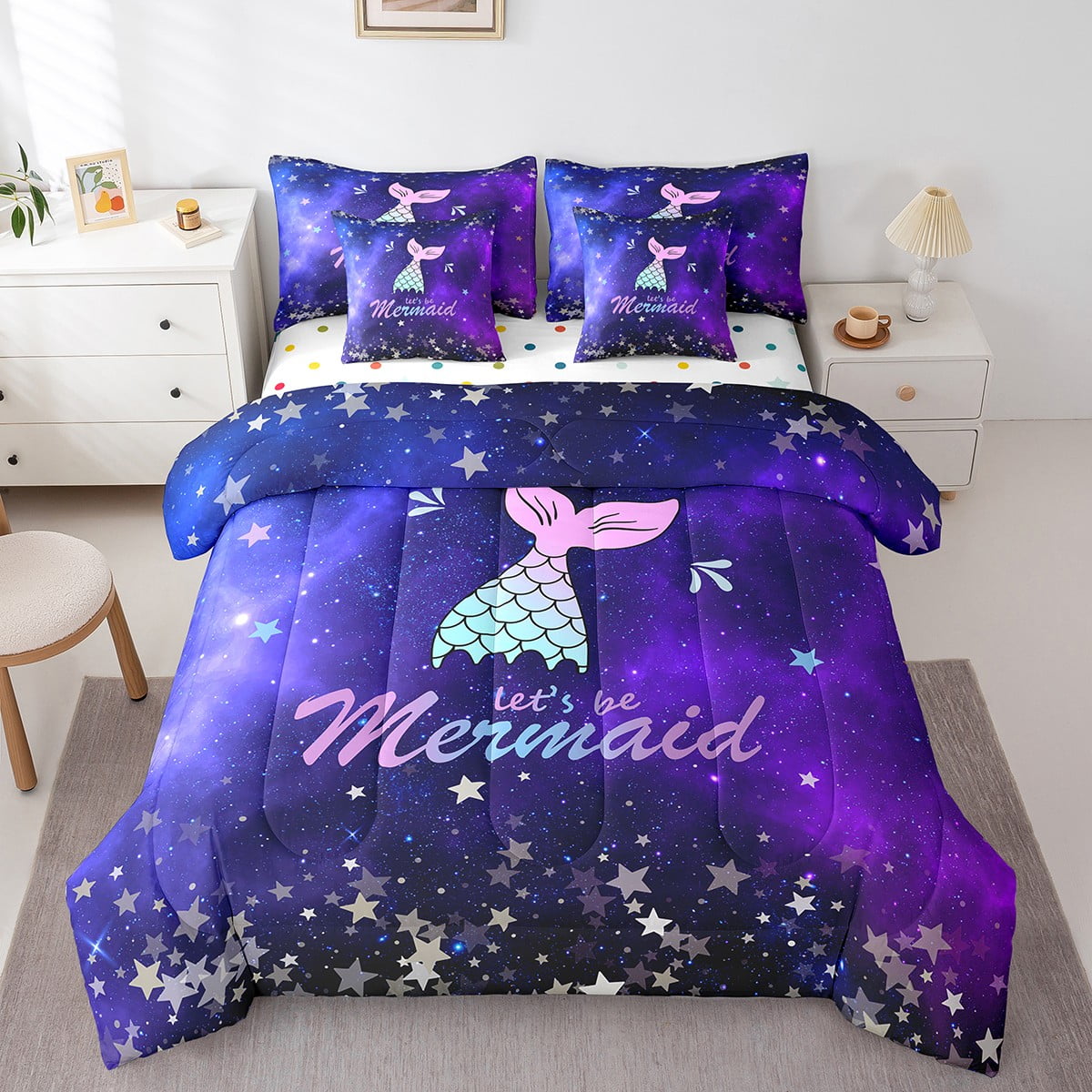 Mermaid Tail Comforter Set 7 Piece Bed in a Bag Twin,Galaxy Bedding Set ...