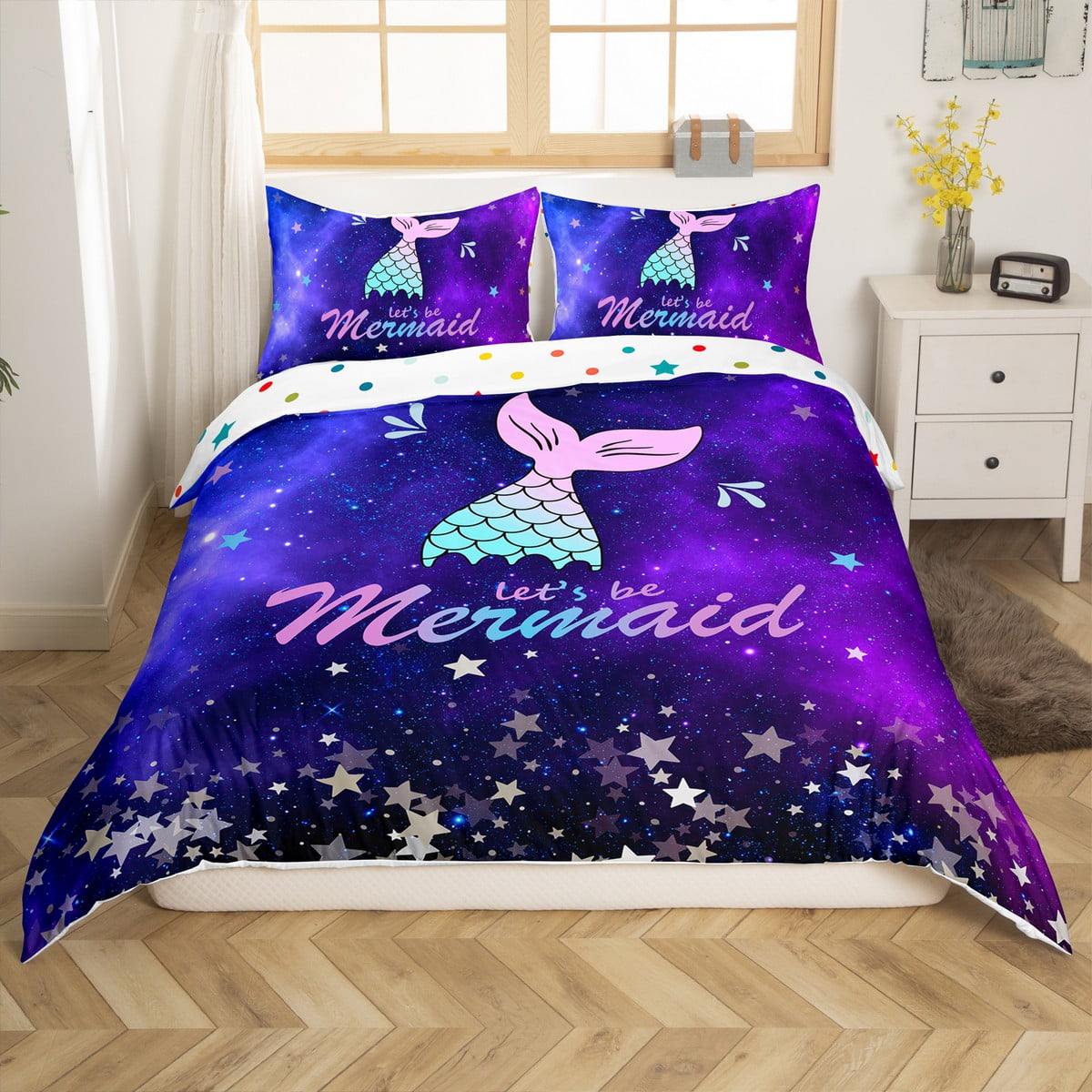 Mermaid Tail Duvet Cover Set Galaxy Queen Bedding Sets,Starry Sky Stars ...