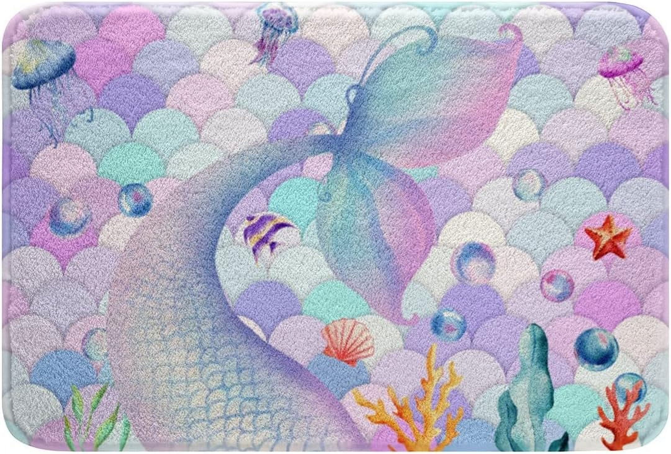 Little Mermaid Tail Rug Dreamy Multicolor Fish Scale Bathroom Rugs ...