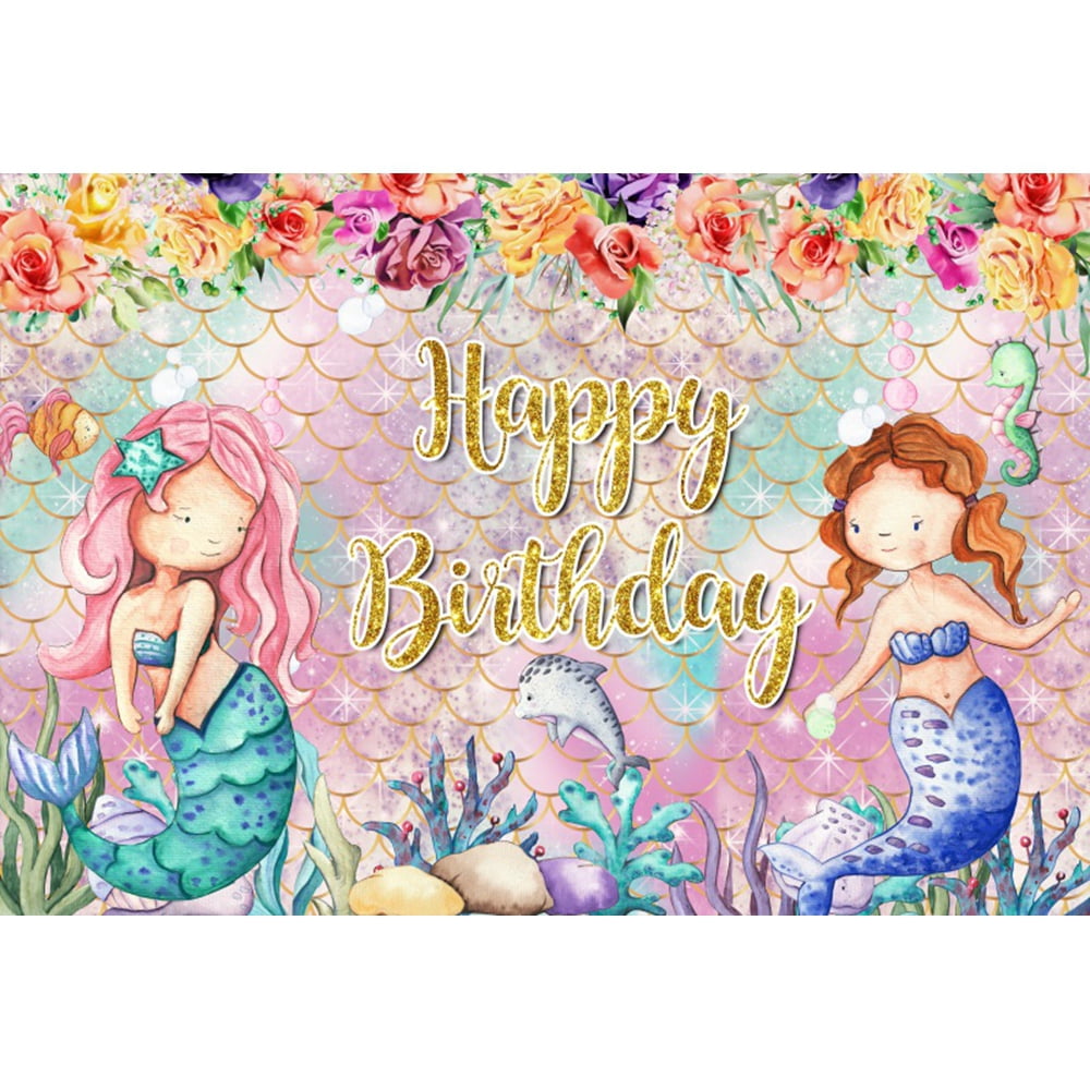 Little Mermaid Theme Backdrops Under the Sea Girls Birthday Party r ...