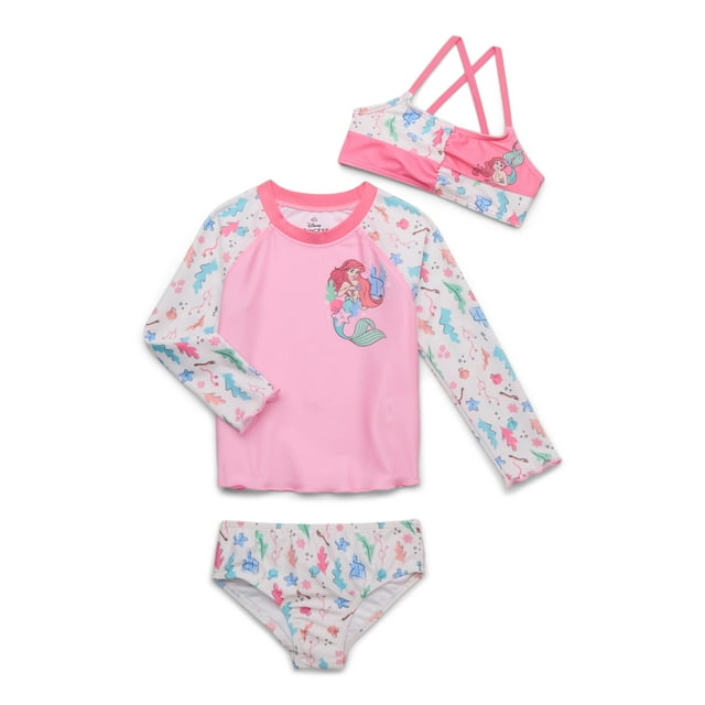 Character Toddler Girl Rash Guard and Bikini Swimsuit Set, 3-Piece ...