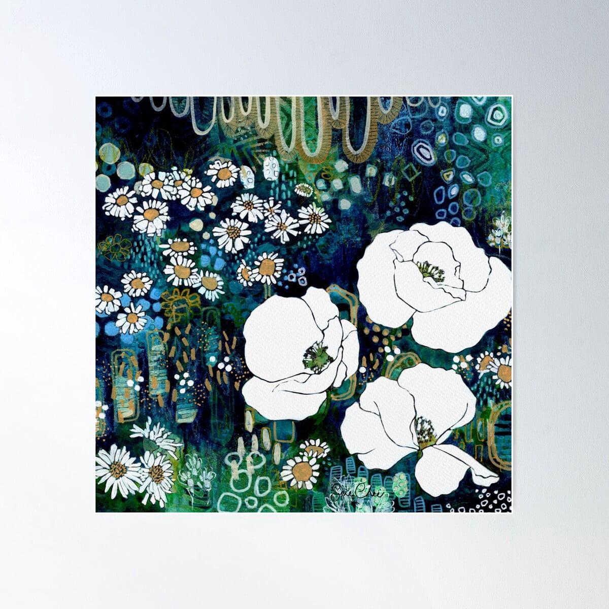 Little Miracles Blue Green Poster Wall Art, Modern Wall Decor For ...