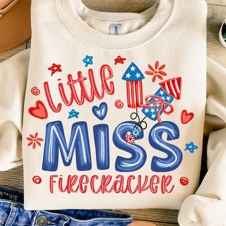 Little Miss Firecracker Sweatshirt, 4th of July Toddler Girl Shirt ...