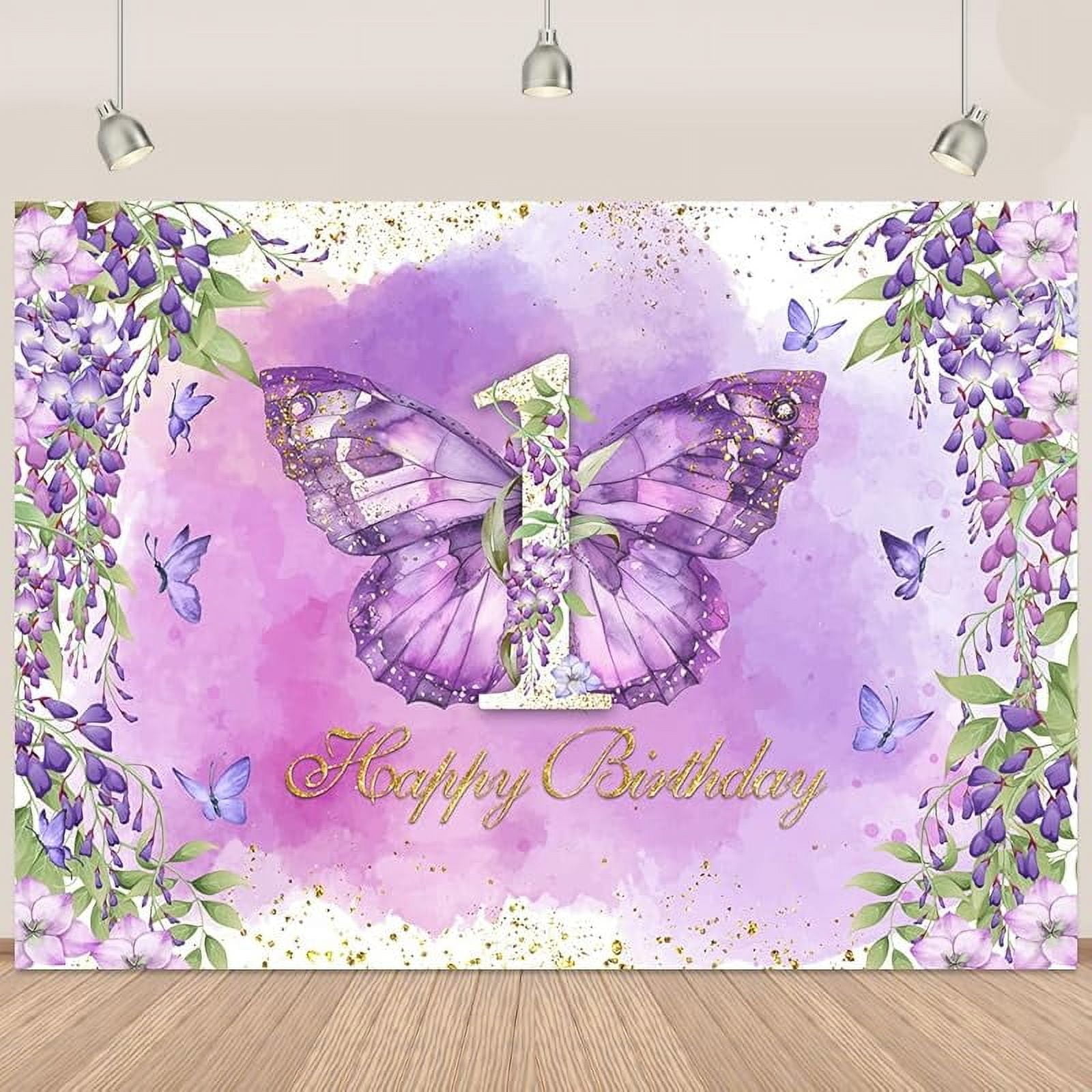 Little Miss Onederful 1st Birthday Backdrop - Purple Floral Watercolor ...