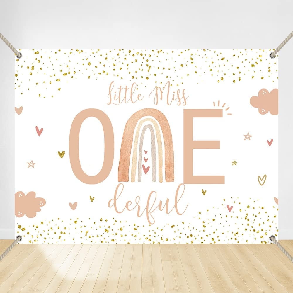 Little Miss Onederful Backdrop Boho Rainbow First Birthday Background ...