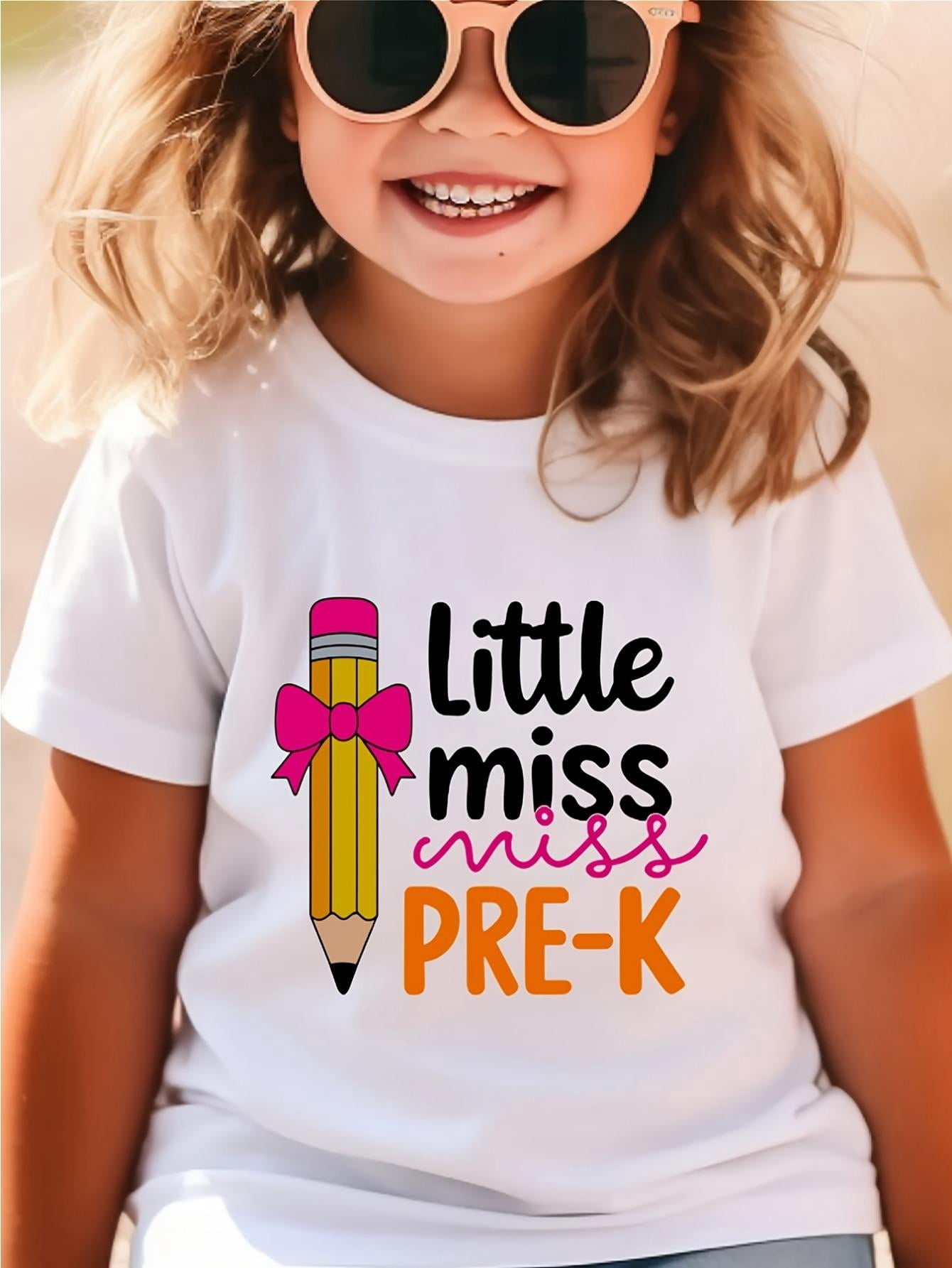 Little Miss Pre-K 100% Cotton T-Shirt for Girls with Pencil and Bow ...