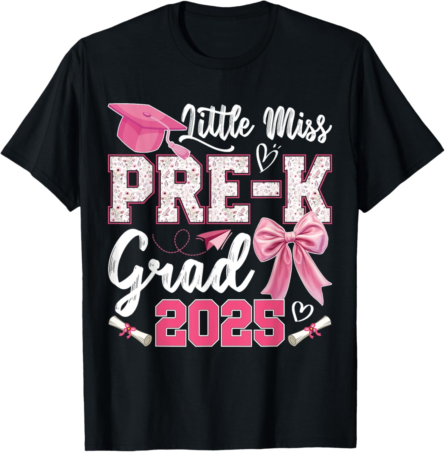 Little Miss Pre-K Grad 2025 Coquette Preschool Graduation T-Shirt Tops ...