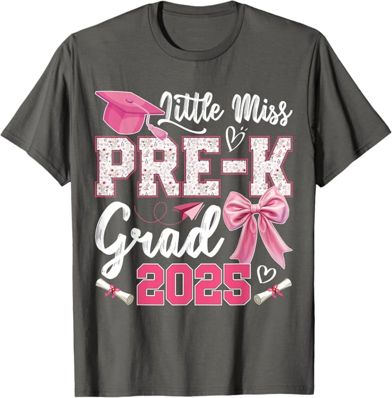Little Miss Pre-K Grad 2025 Coquette Preschool Graduation T-Shirt ...