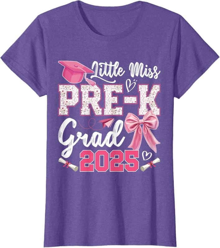 Little Miss Pre-K Grad 2025 Coquette Preschool Graduation T-Shirt ...
