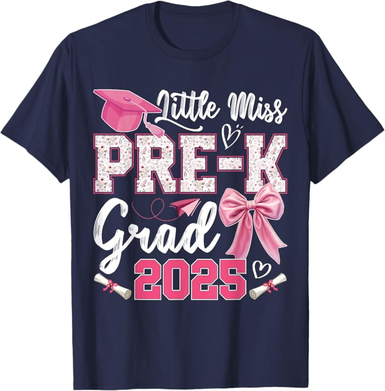 Little Miss Pre-K Grad 2025 Coquette Preschool Graduation T-Shirt ...