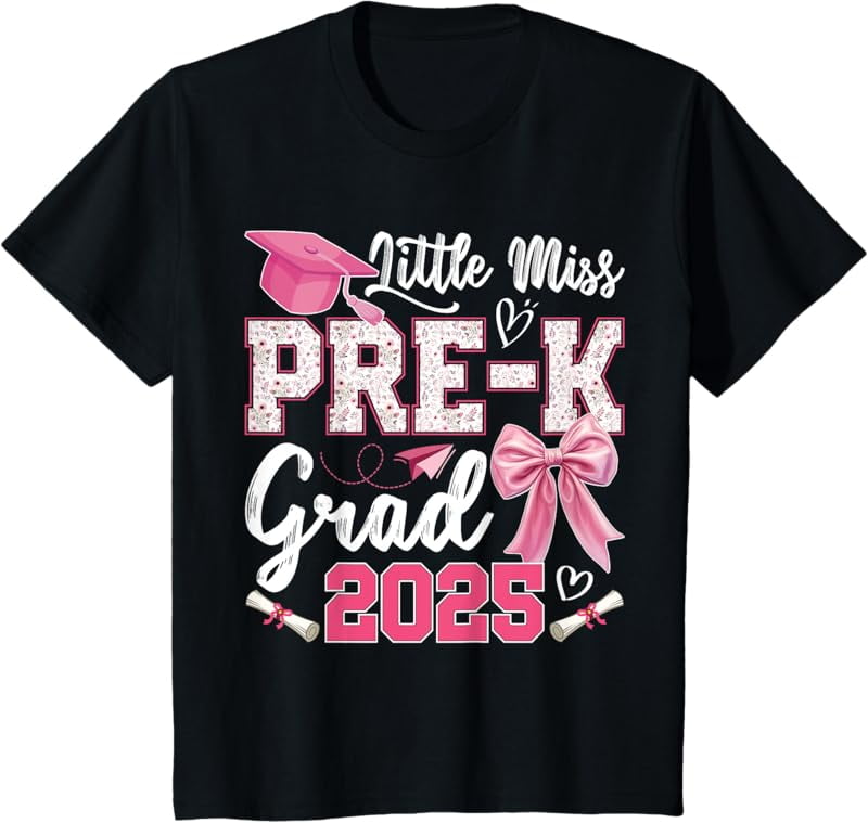 Little Miss Pre-K Grad 2025 Coquette Preschool Graduation T-Shirt ...