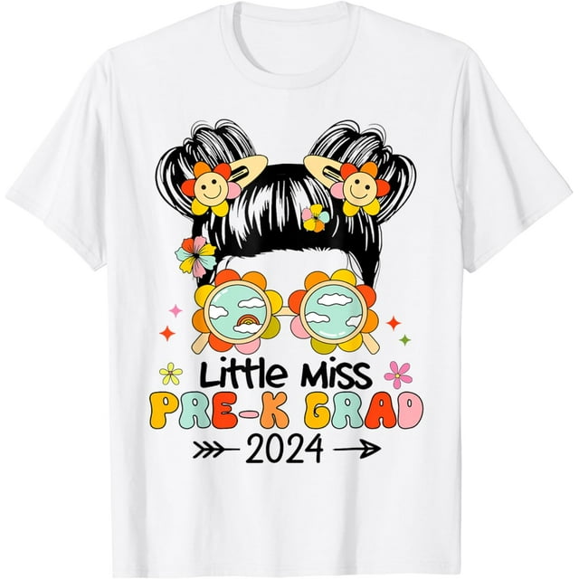 Little Miss Pre-k Grad Graduation 2024 Kid Girls Groovy Prek T-Shirt ...