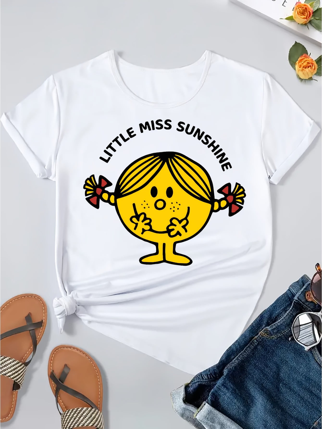 Little Miss Sunshine Graphic T-Shirt for Women - Casual Crew Neck Short ...