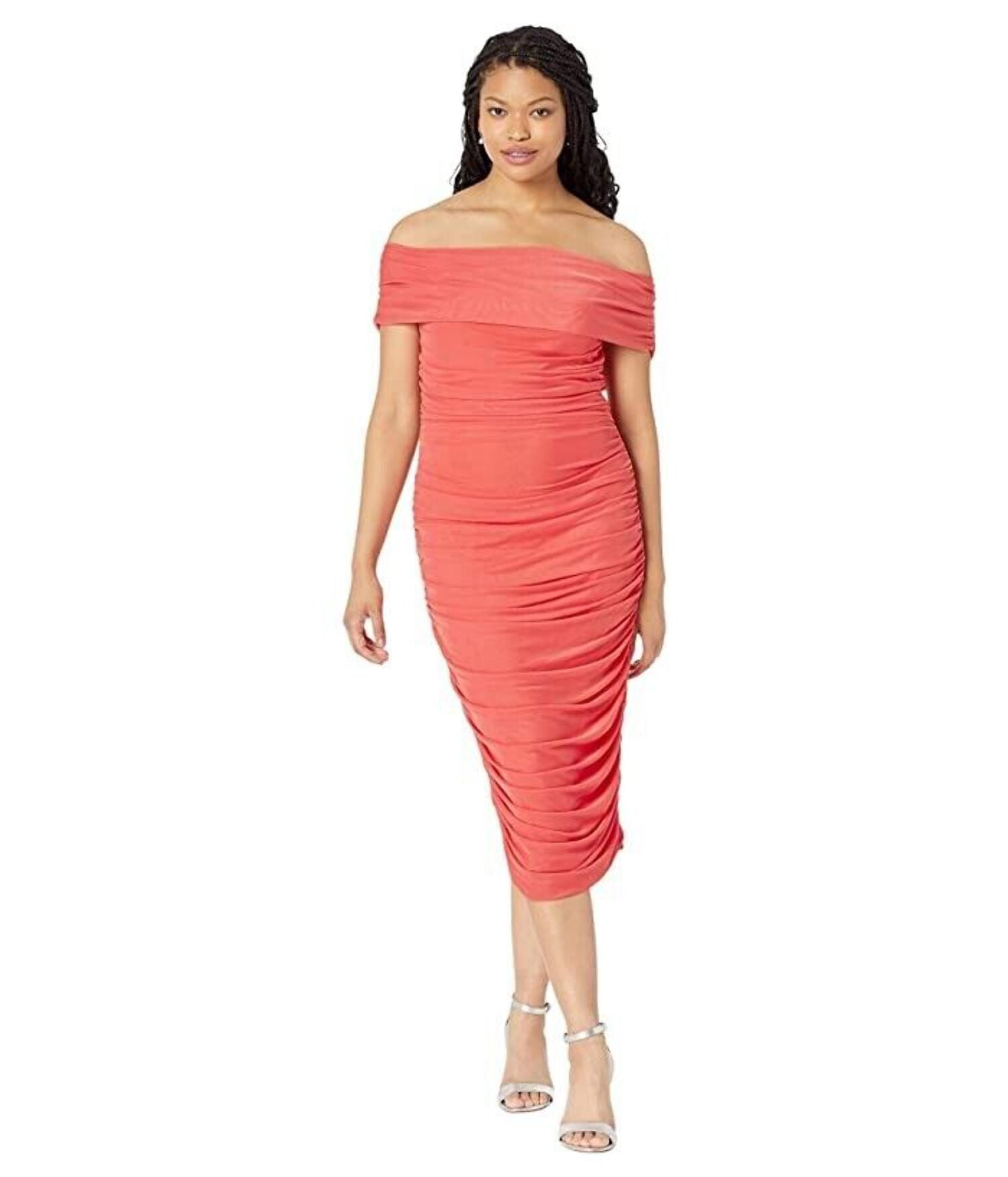 Little Mistress Hoxton Dress Women's 14 Orange Ruched Off The Shoulder ...