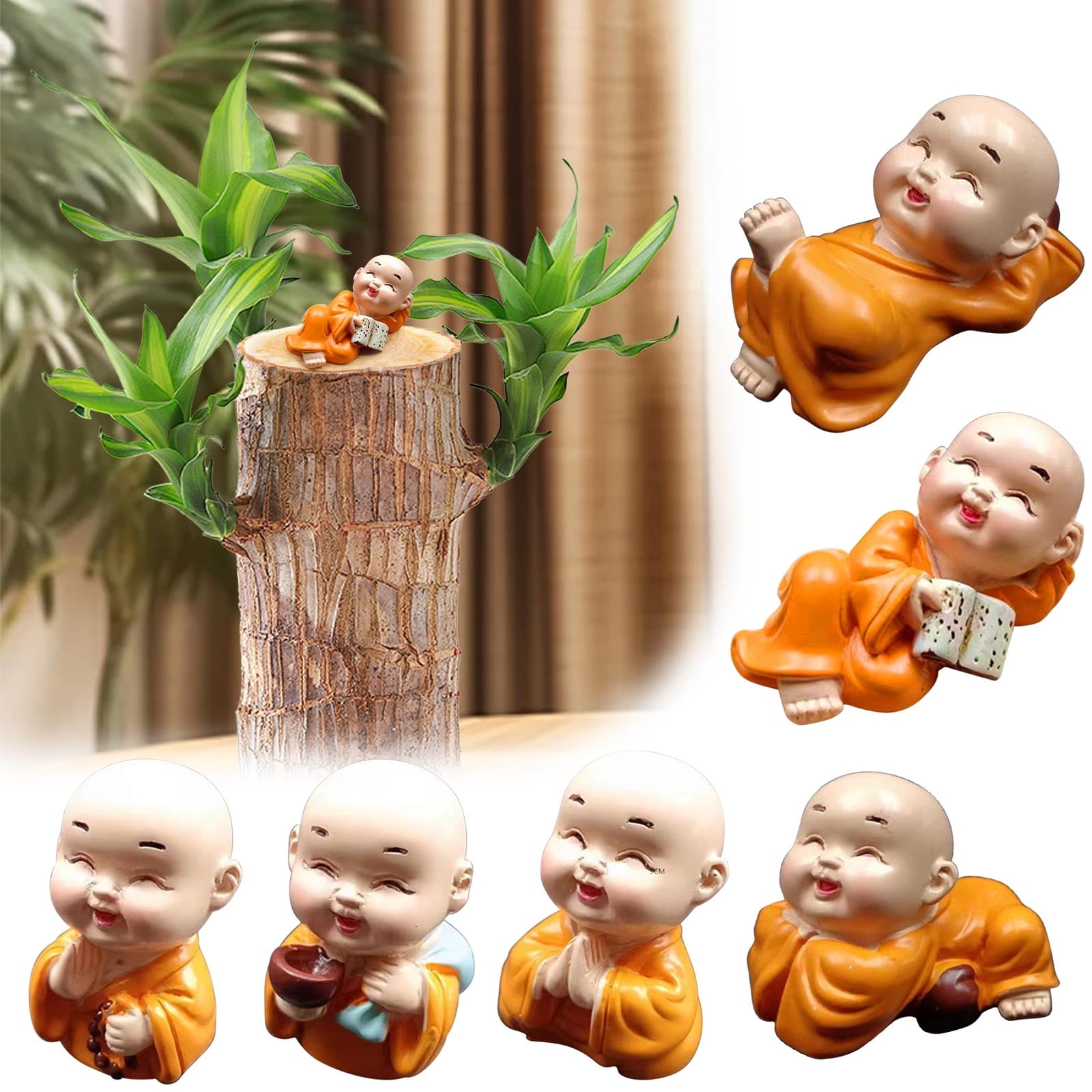 Little Monk Statue for Brazilian Wood Plant, Laughing Buddha Figurines ...