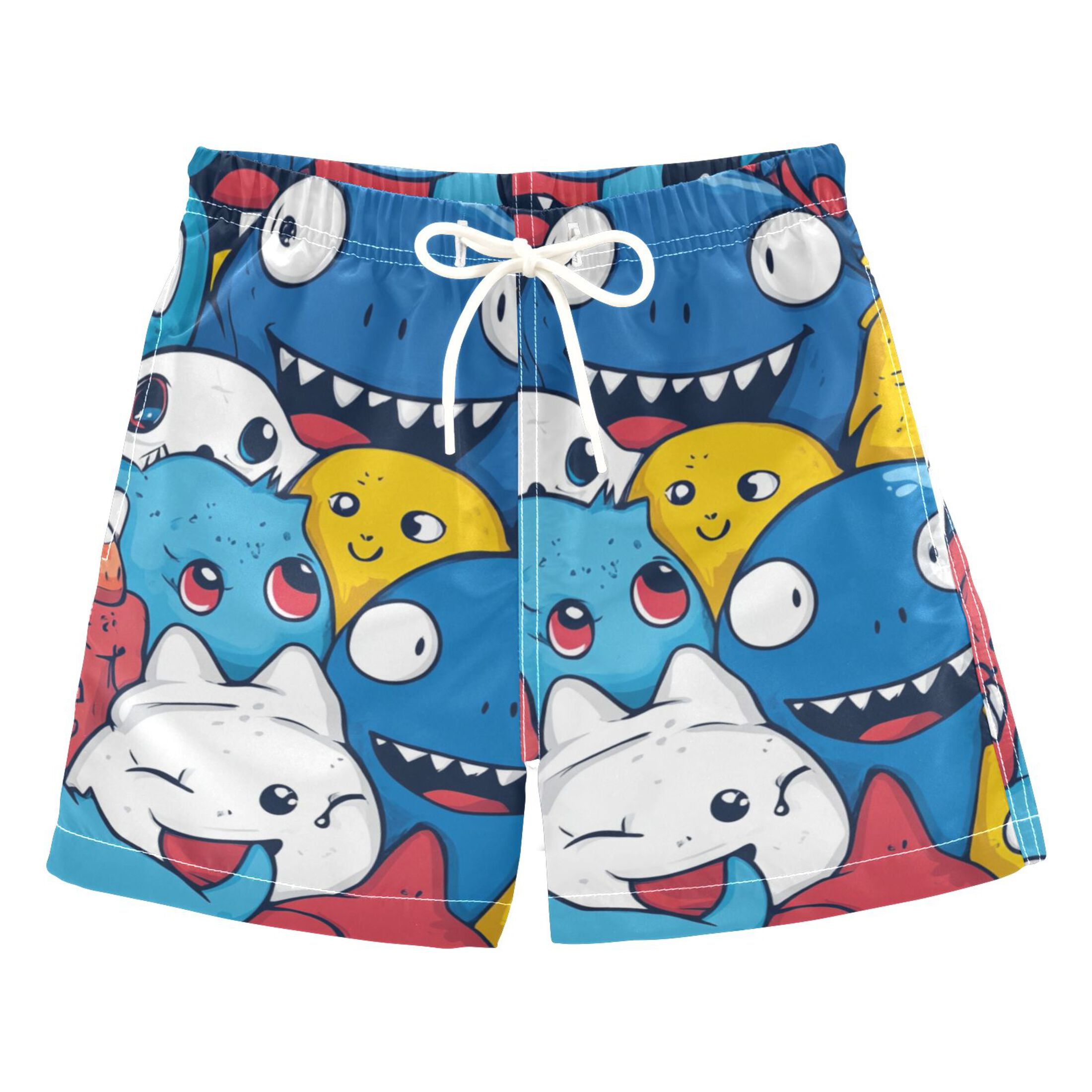 Little Monster Cartoon Doodle Boys Swim Trunks Quick Dry Boy Swim ...