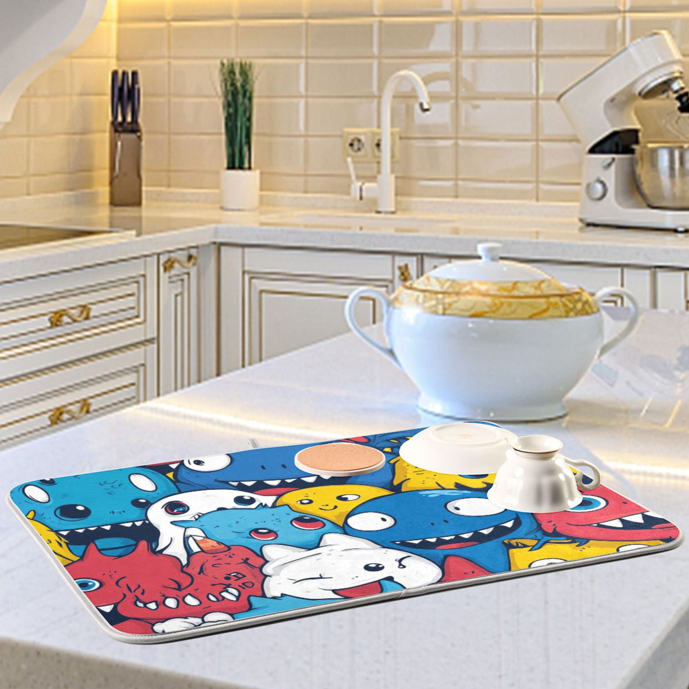 Little Monster Cartoon Doodle Dish Drying Mats for Kitchen Counter ...