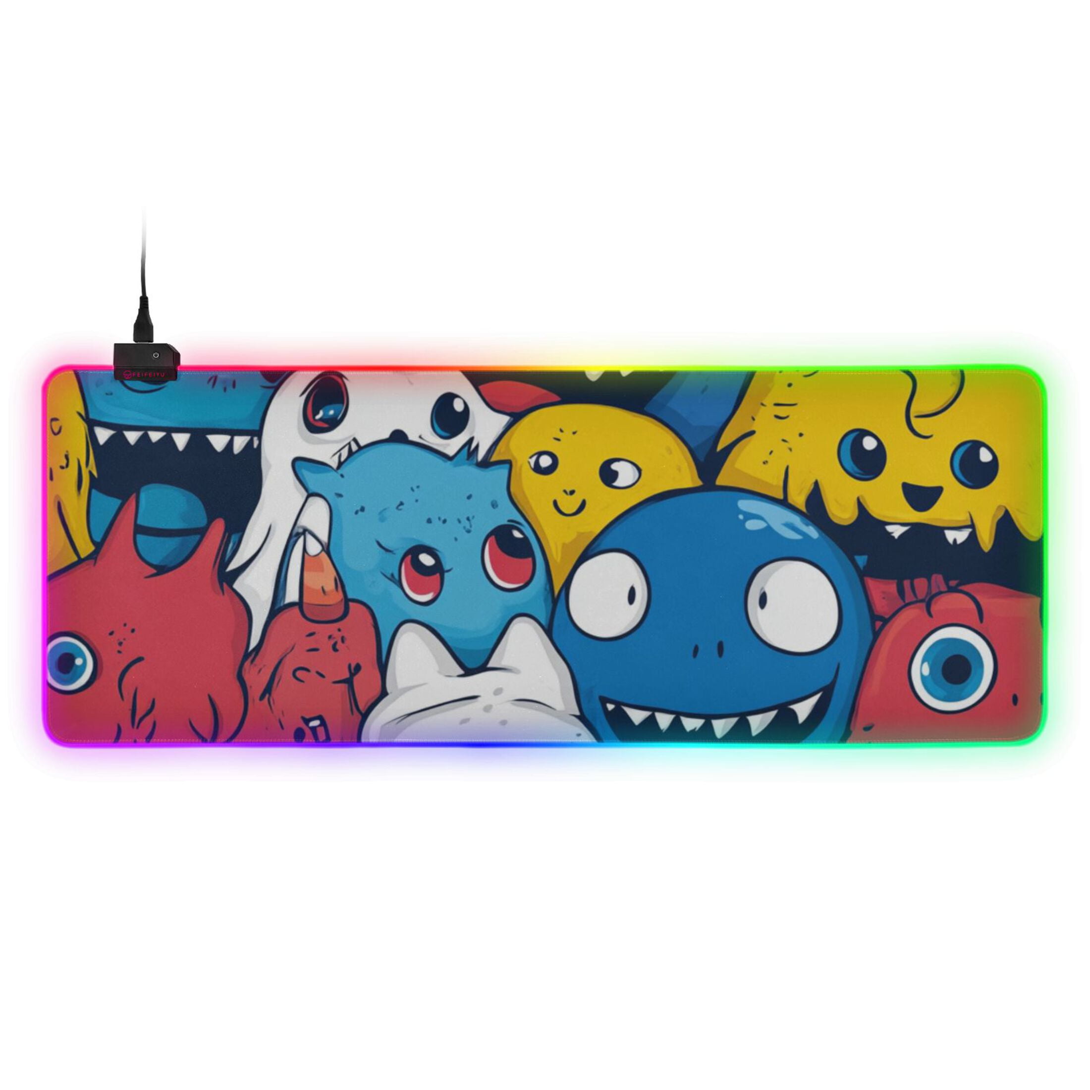 Little Monster Cartoon Doodle RGB Gaming Mouse Pad Large Keyboard Mat ...