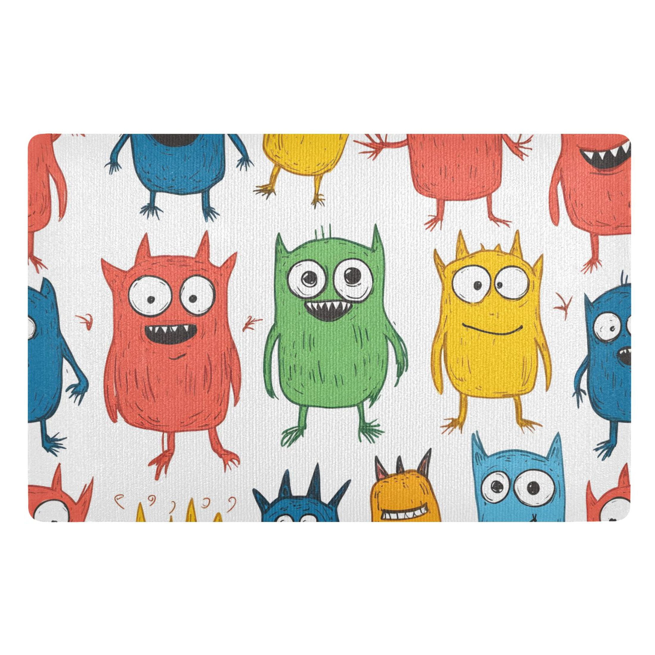 Little Monster Cartoon Doodle White Background Floor Door Mat Outdoor ...