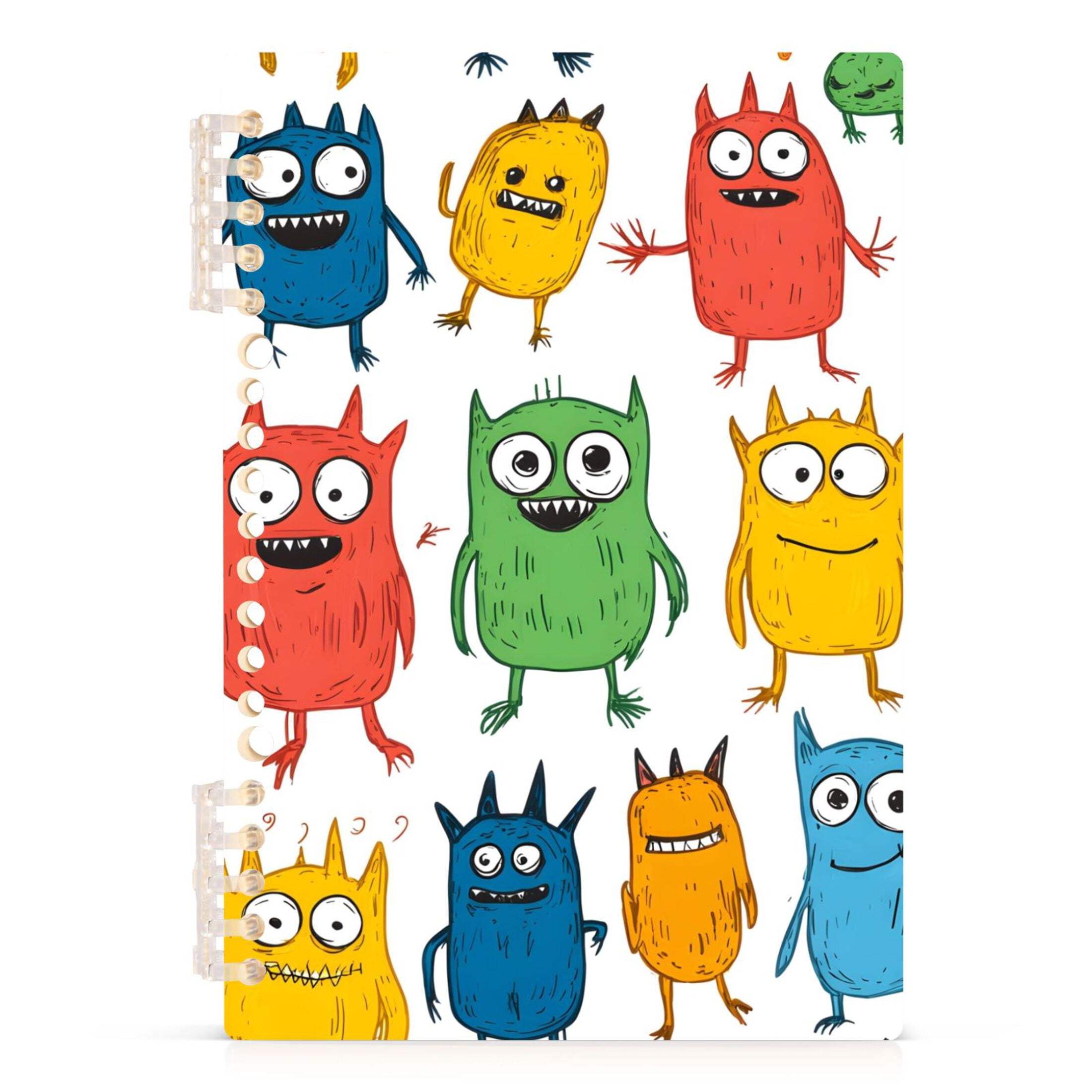 Little Monster Cartoon Doodle White Background Lined Spiral Journal ...