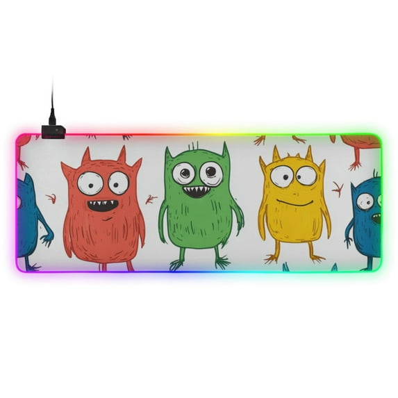 Little Monster Cartoon Doodle White Background RGB Gaming Mouse Pad ...