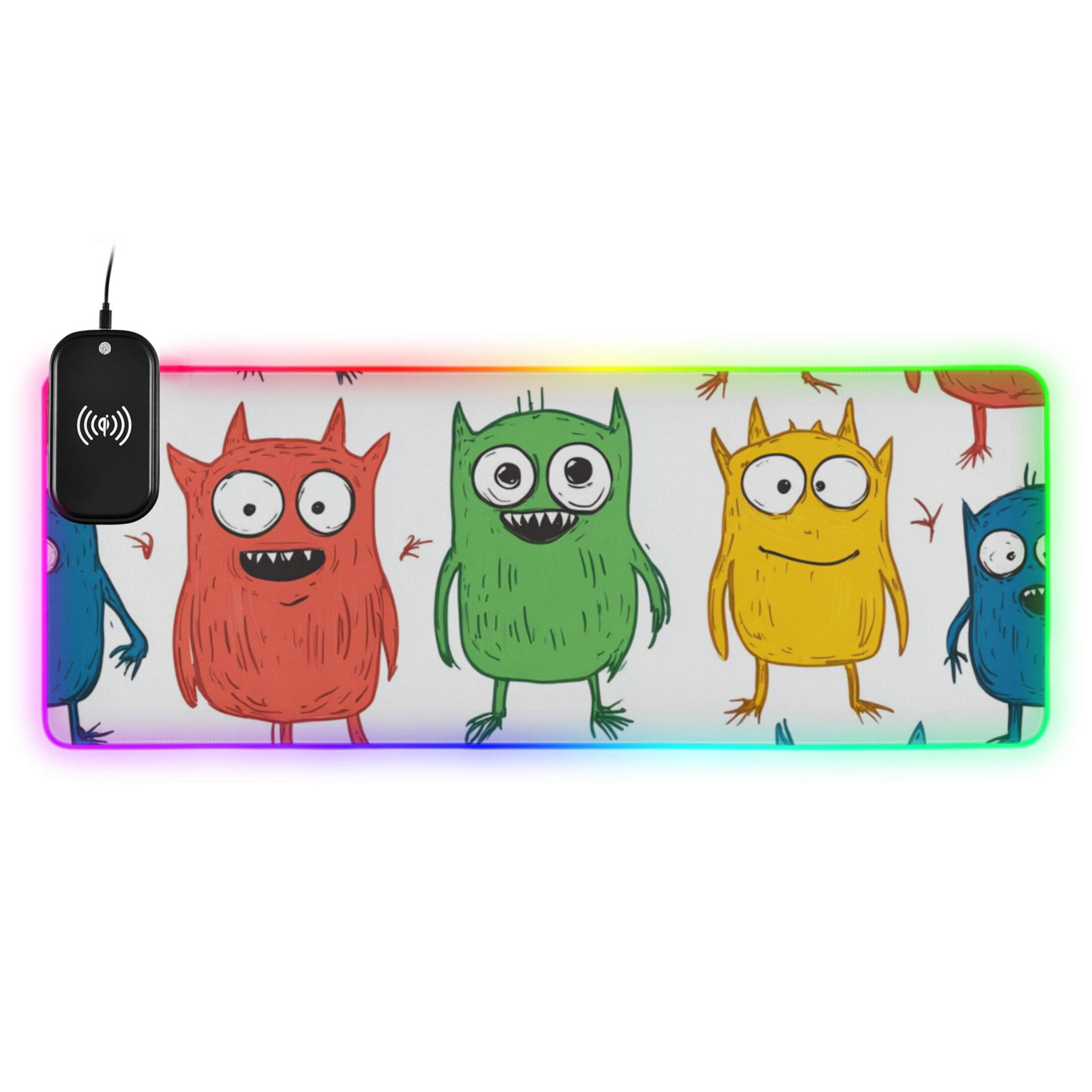 Little Monster Cartoon Doodle White Background Wireless Charging RGB ...