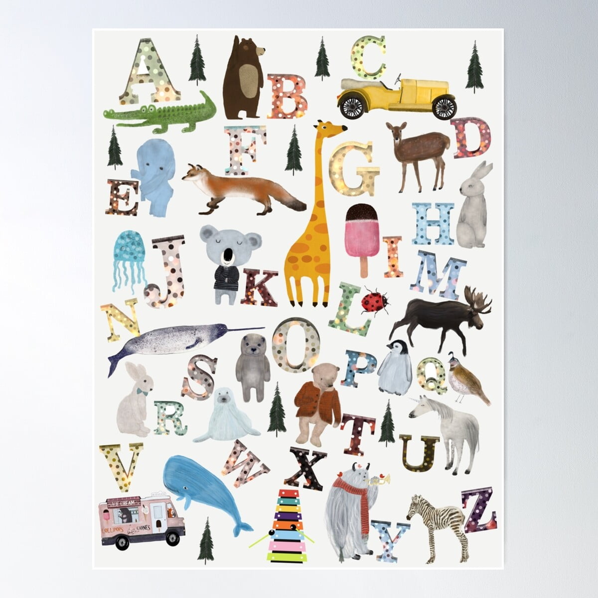 Little Nature Alphabet Poster Wall Art, Modern Wall Decor For Living ...