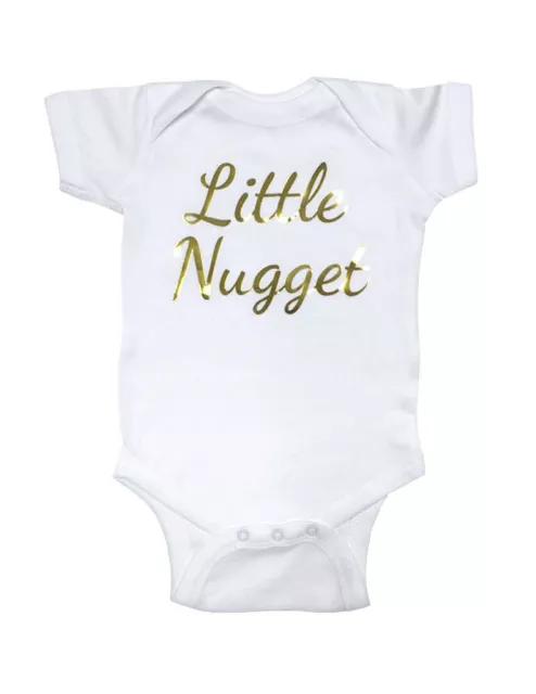 Little Nugget Gold Metallic Print Script Font Baby Shower Gift Bodysuit ...