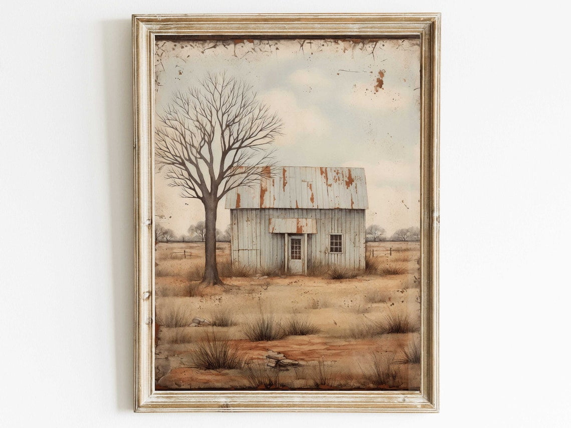Little Old House Countryside Print, Rustic Farmhouse Wall Decor ...