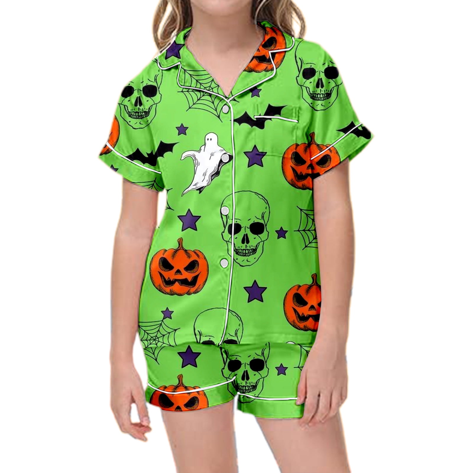 Little Outfits for Girls Sets Kids Ghost Pumpkin Skeleton Printed Short ...
