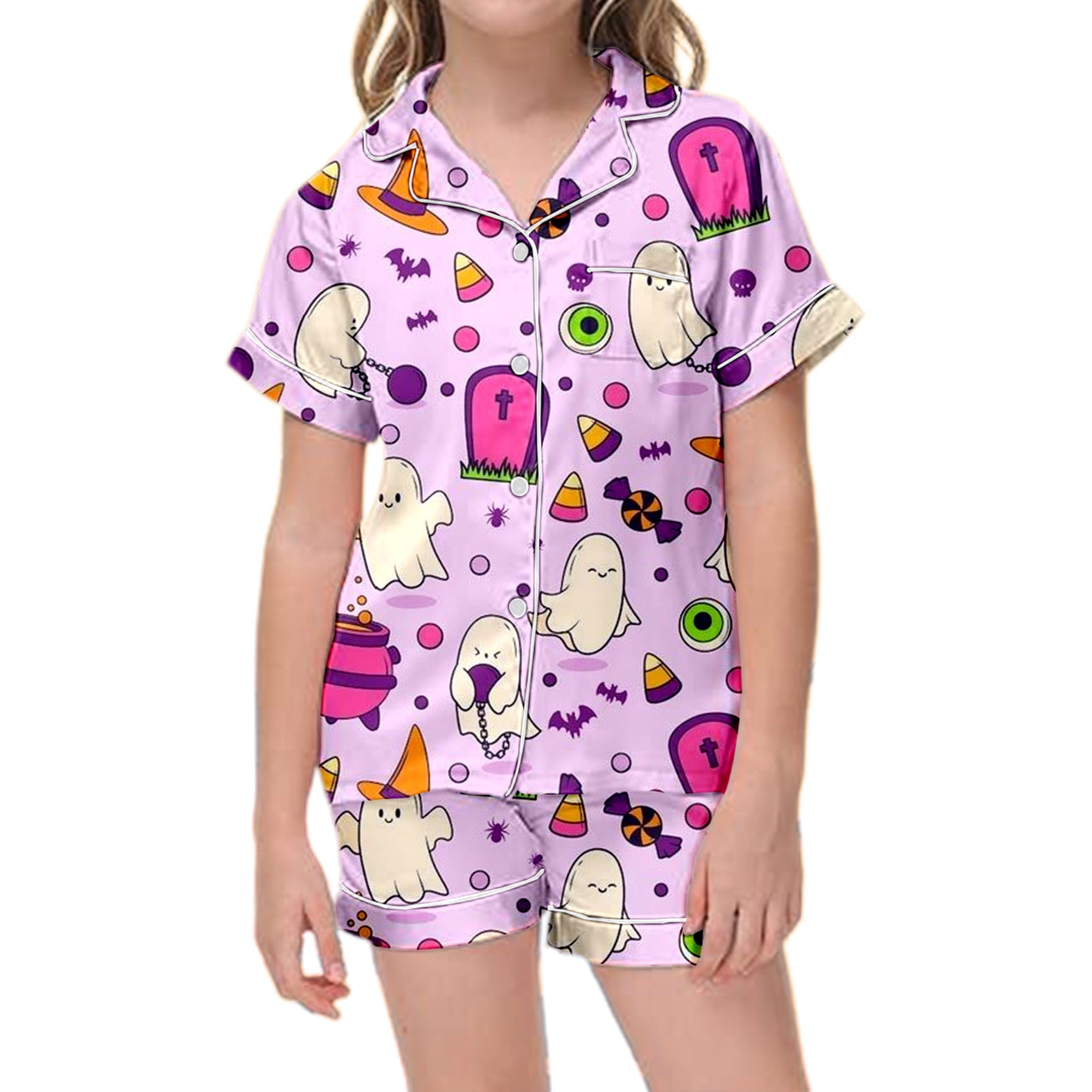 Little Outfits for Girls Sets Kids Ghost Pumpkin Skeleton Printed Short ...