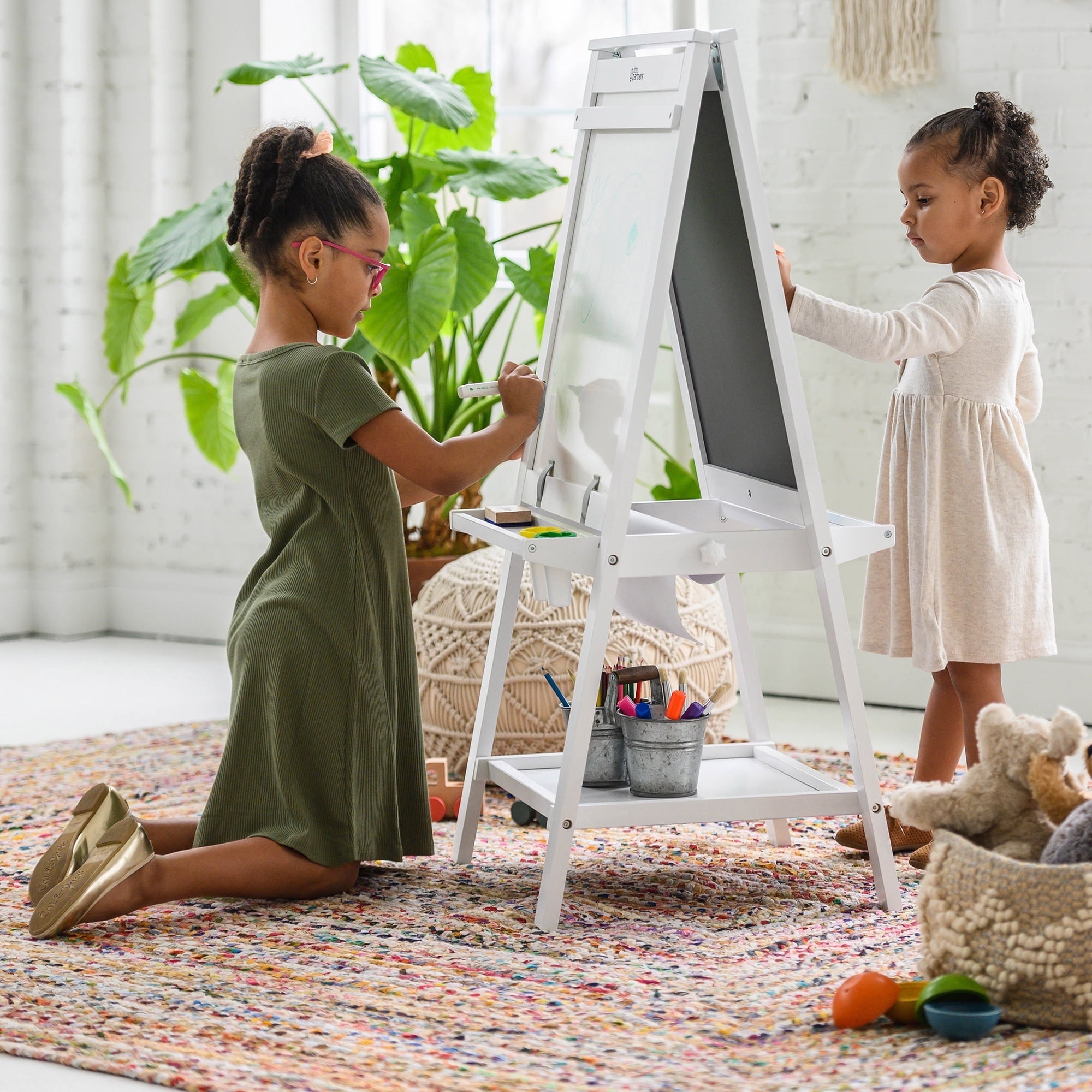 Little Partners Folding EZ Easel Two Sided A-Frame Paint Easel, Chalk ...