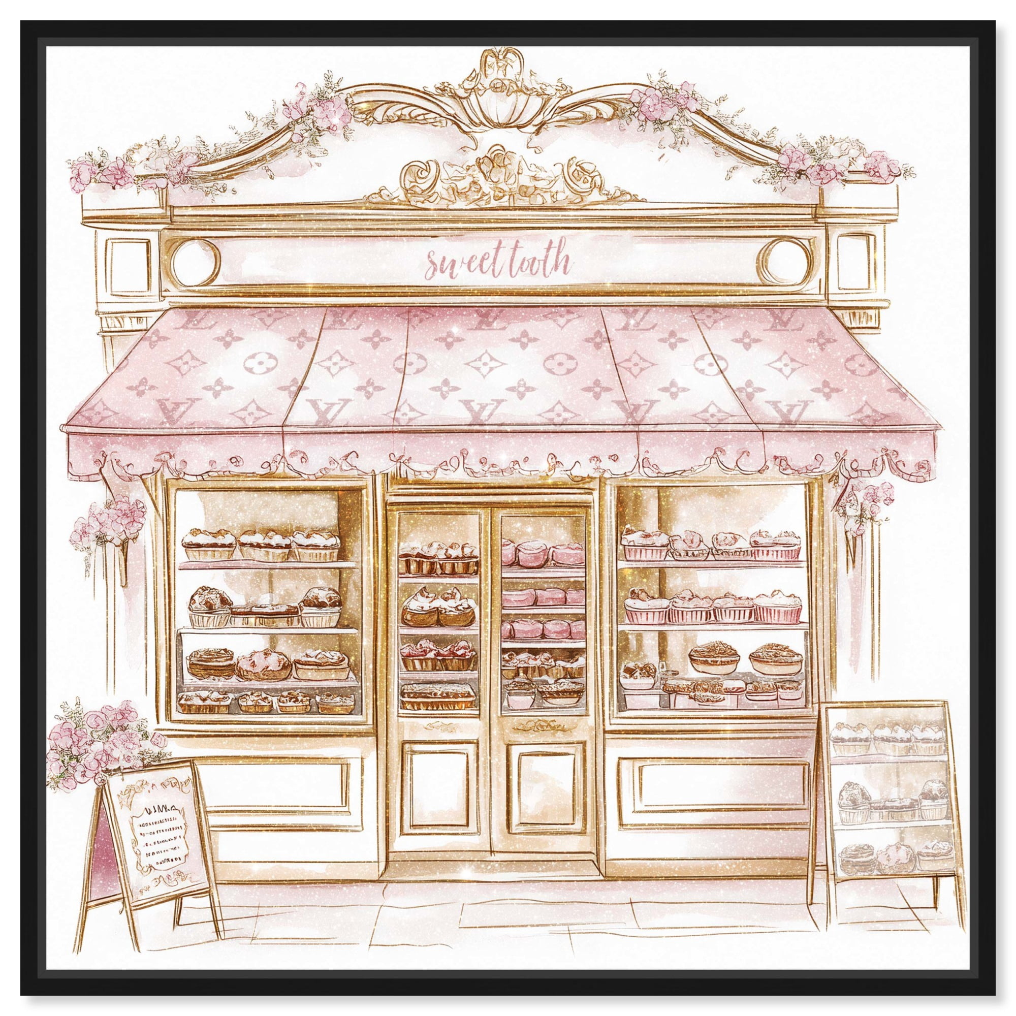 Little Pastry Bakery Canvas Trendy Kitchen Art by Art Remedy, Black ...