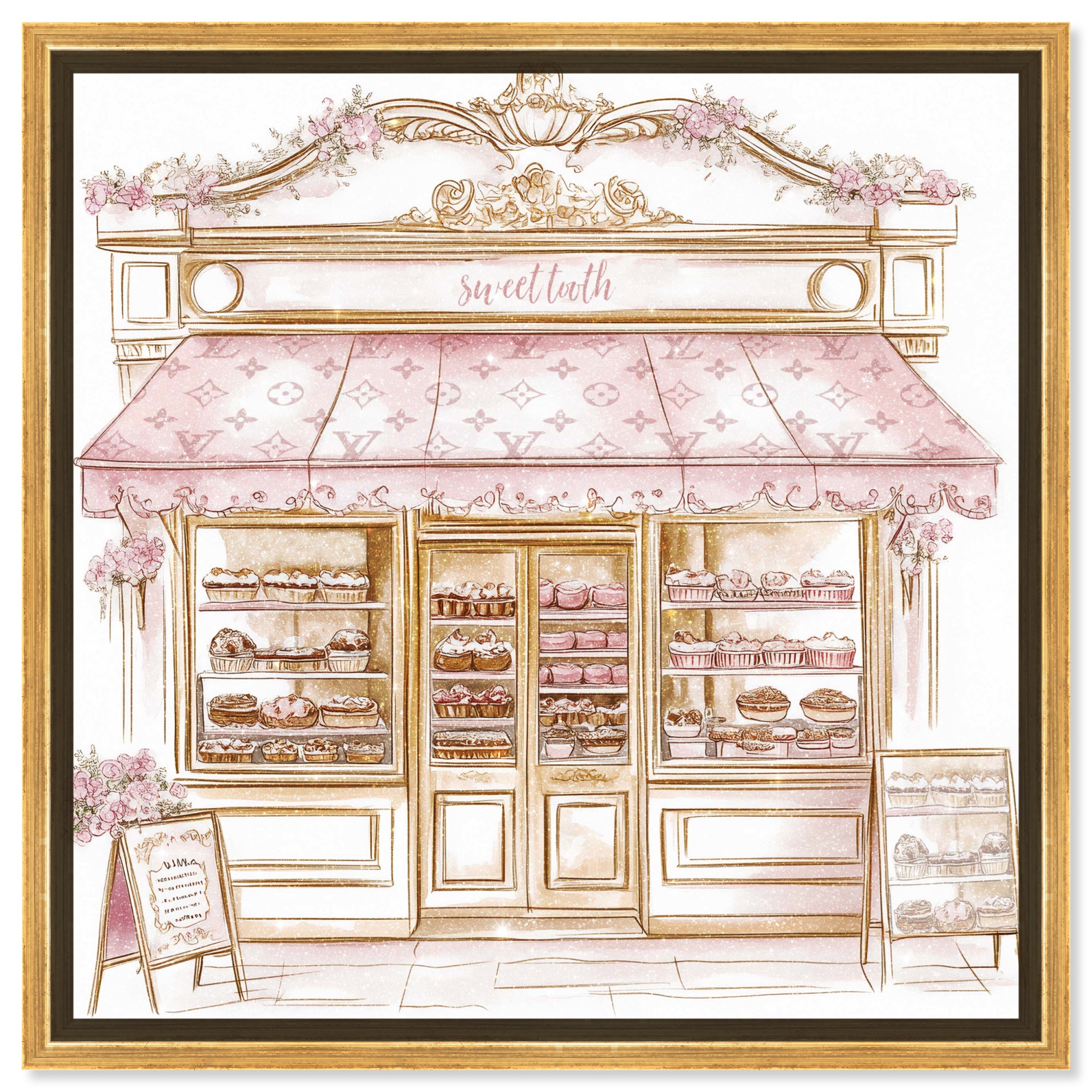 Little Pastry Bakery Canvas Trendy Kitchen Art by Art Remedy, Gold ...