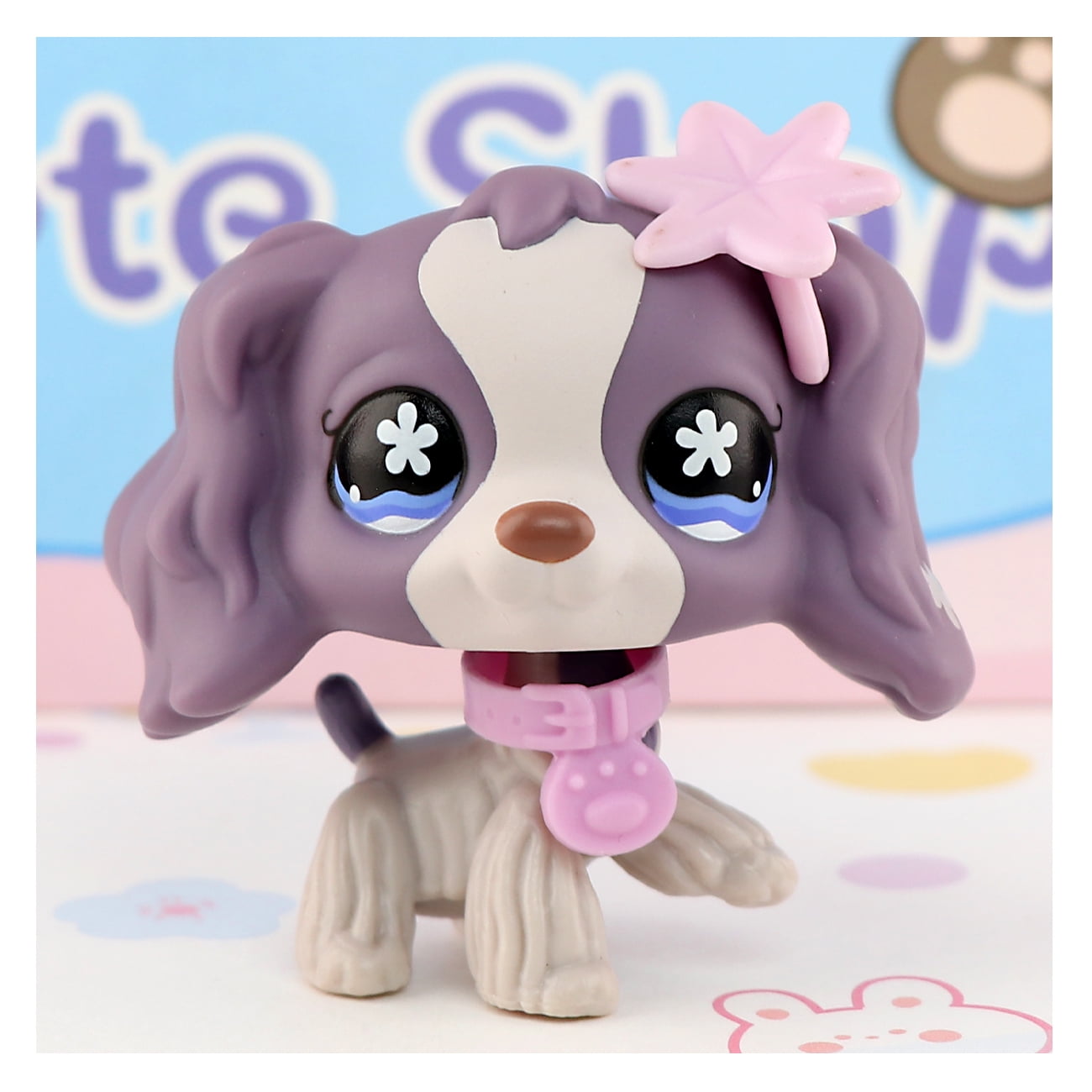 Little Pet lps Purple Cocker Spaniel Dog #1209 with Flower Hair Clip ...