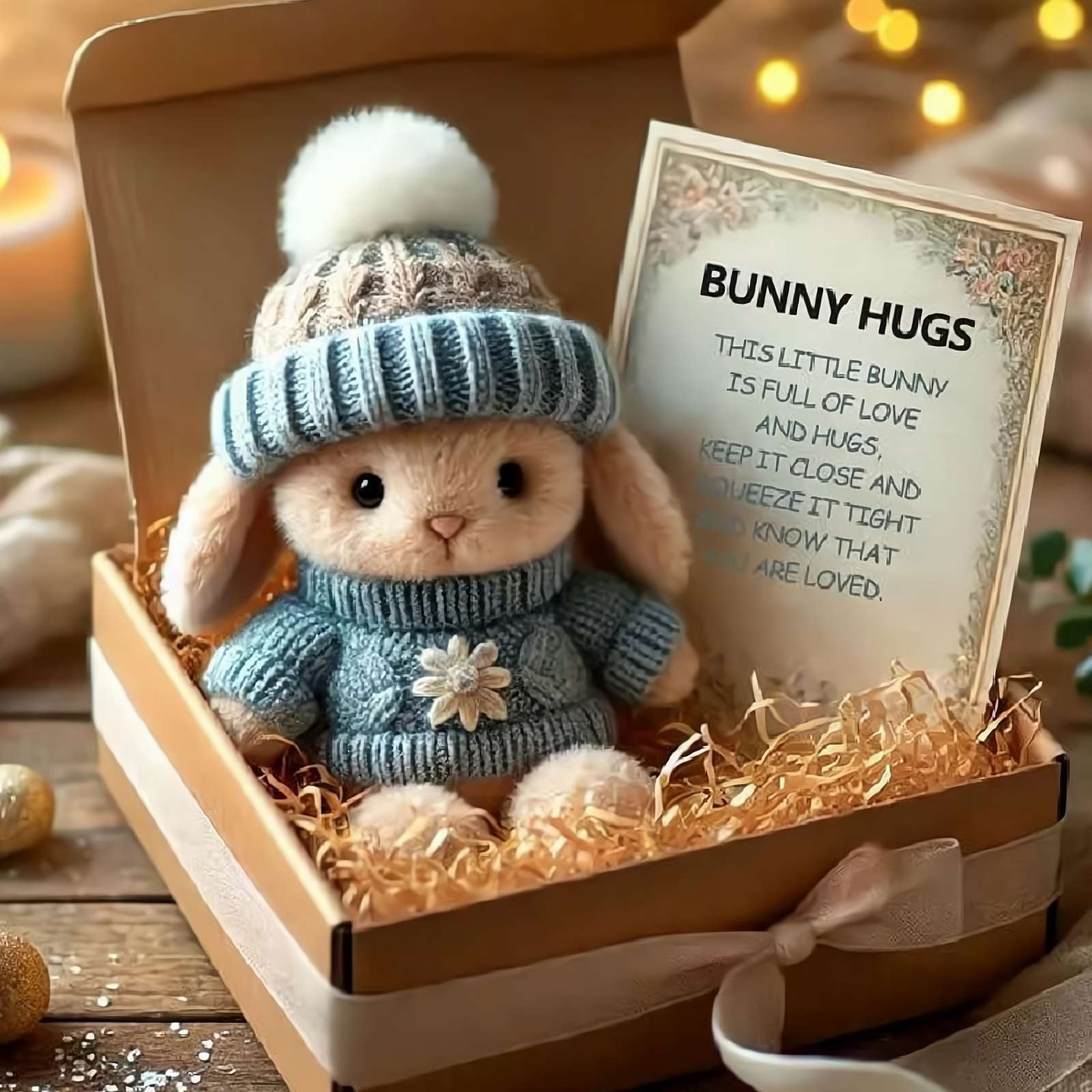 Little Pocket Bunny Hug In Box with A Inspirational Card, Cute Easter ...