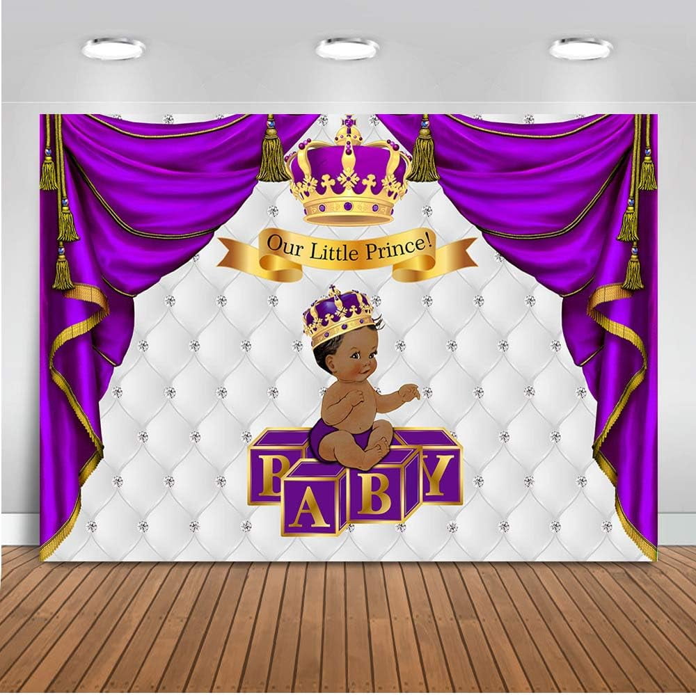 Our Little Prince Backdrop Gold Crown Royal Purple Curtain Baby Prince ...