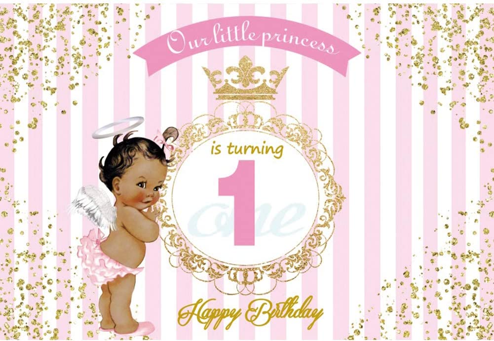Little Princess 1st Birthday Backdrop Pink White Stripe Gold Glitter ...